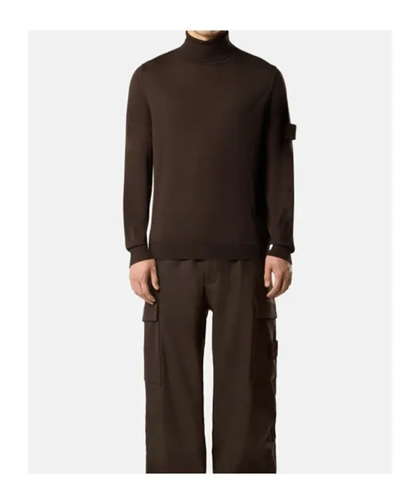Stone Island Logo Patch Roll-neck Jumper - Dark Brown