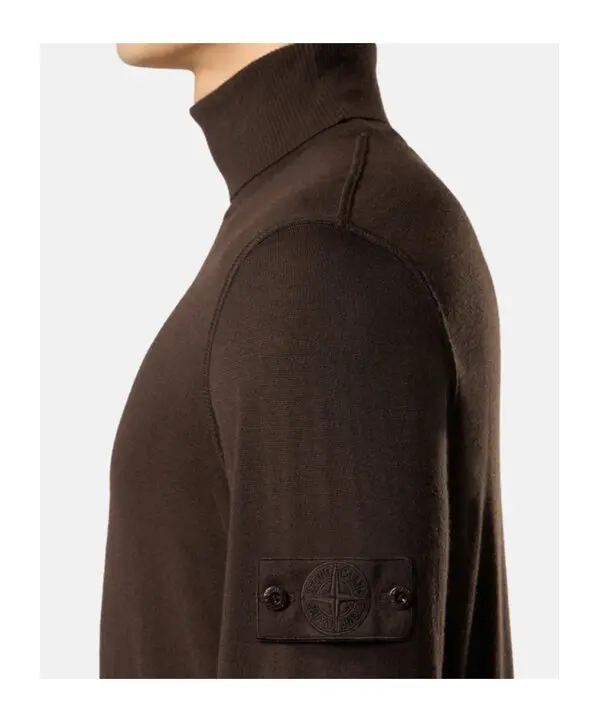 Stone Island Logo Patch Roll-neck Jumper - Dark Brown