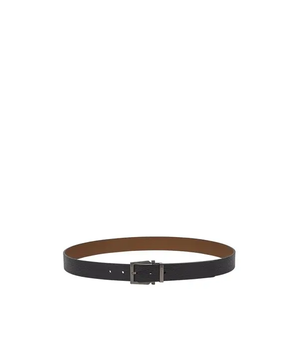 FERRAGAMO Reversible Leather Belt With Geometric Clasp - Black