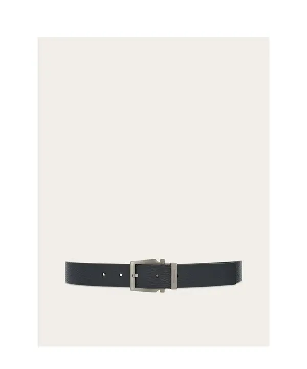 FERRAGAMO Reversible Leather Belt With Geometric Clasp - Black