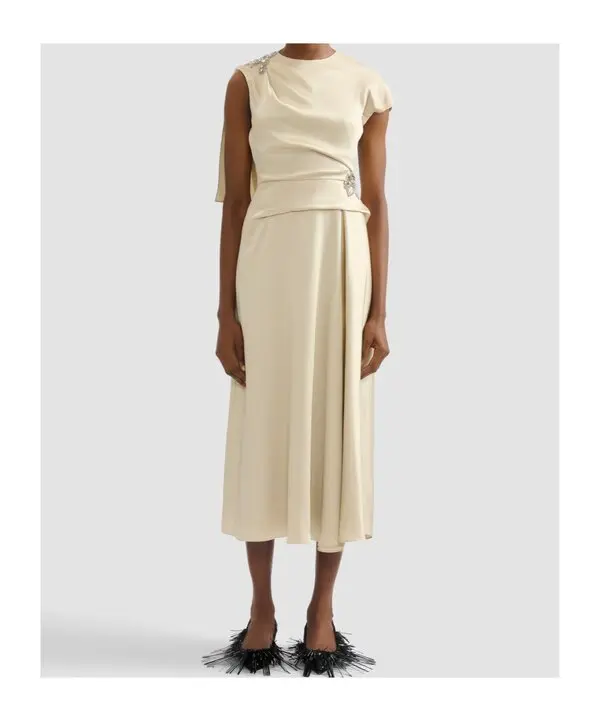 Erdem Asymmetric Crystal-embellished Draped Satin Dress