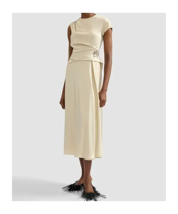 Erdem Asymmetric Crystal-embellished Draped Satin Dress