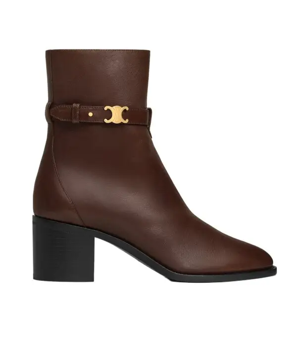 Celine Garance Triomphe Strap Boot In Calfskin - Oak