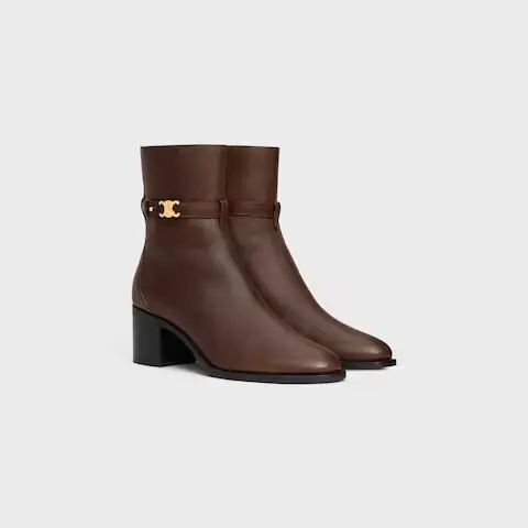 Celine Garance Triomphe Strap Boot In Calfskin - Oak