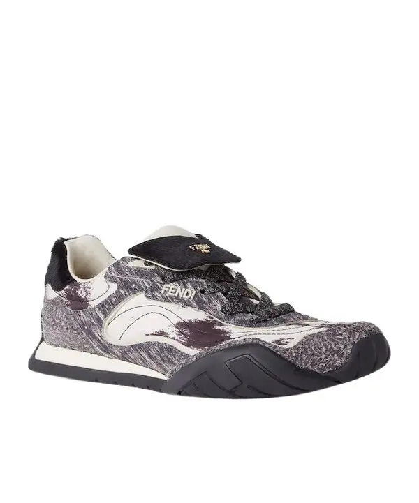 Fendi Wave Pulse Graphic Print Sneakers - Black