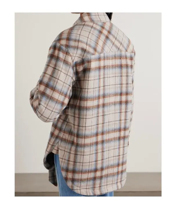 Veronica Beard Mikaela Belted Checked Flannel Shirt Jacket - Nude