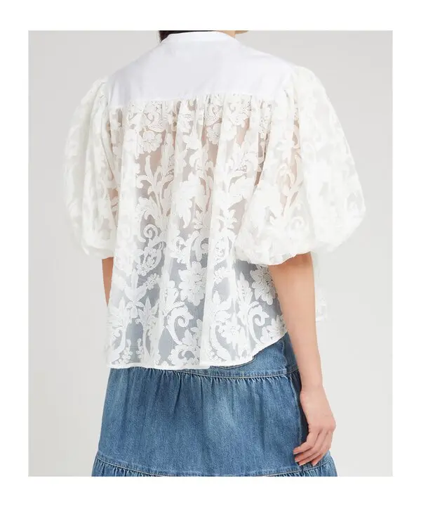Giambattista Valli Lace Puff Sleeve Top