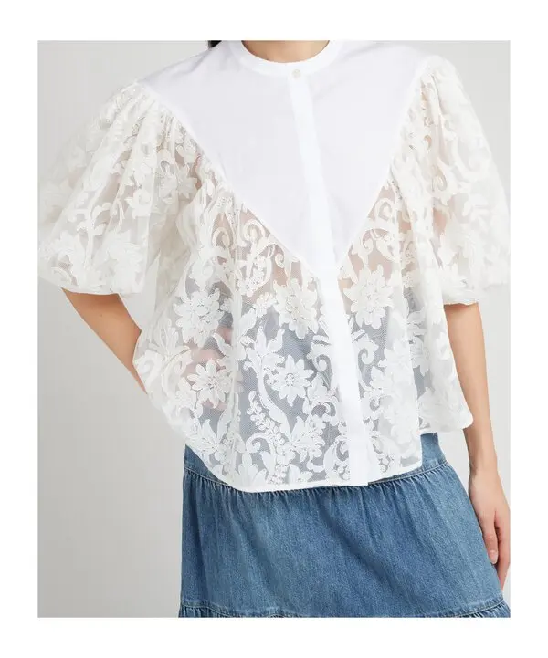 Giambattista Valli Lace Puff Sleeve Top