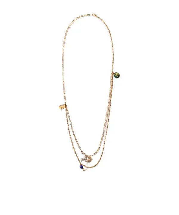 Burberry Double Chain Embellished Necklace With Charms - Gold/multicolor