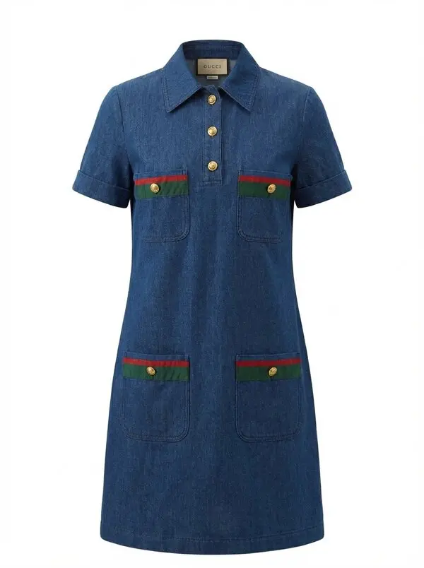 Gucci Denim Mini Dress With Webbing Trim