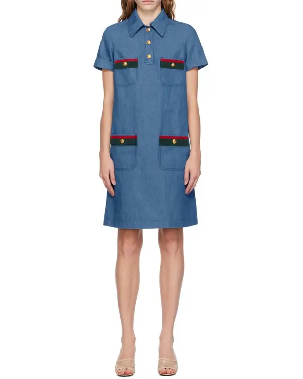 Gucci Denim Mini Dress With Webbing Trim