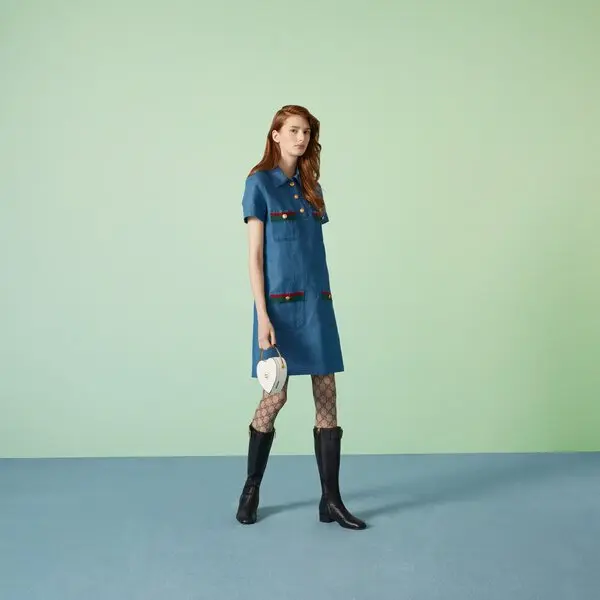 Gucci Denim Mini Dress With Webbing Trim