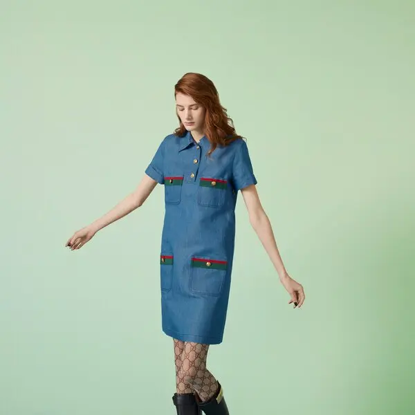 Gucci Denim Mini Dress With Webbing Trim