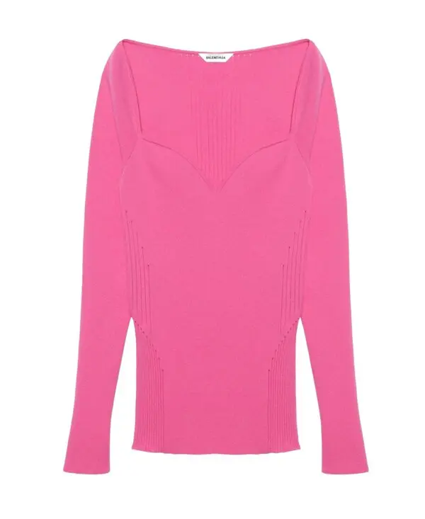 Balenciaga Sweetheart Neckline Knit Top - Pink