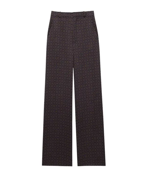 Saint Laurent Medallion Print Mid-rise Wide-leg Trousers - Navy/brown