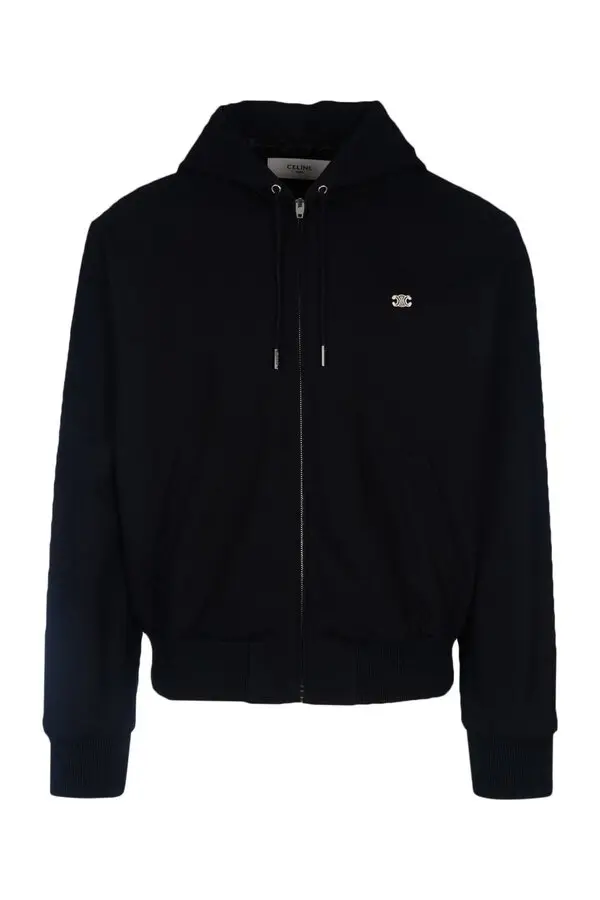 Celine Triomphe Blouson Jacket With Hood In Cotton Twill