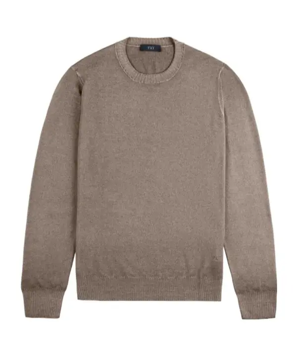 FAY Crew Neck Wool Knitwear With Embroidered Logo - Brown