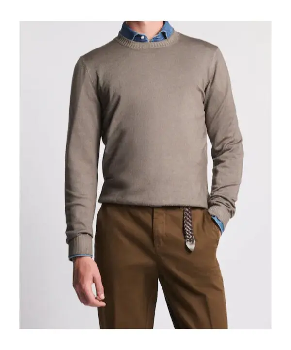 FAY Crew Neck Wool Knitwear With Embroidered Logo - Brown