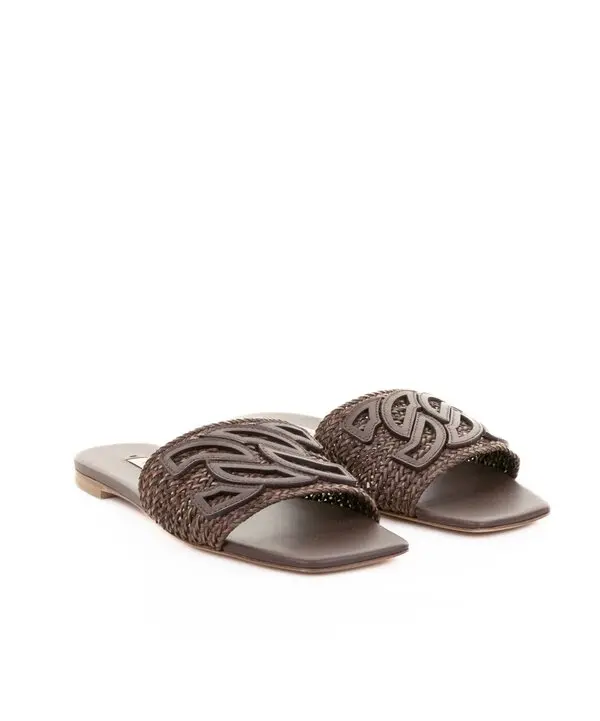Casadei Square Toe Woven Slides