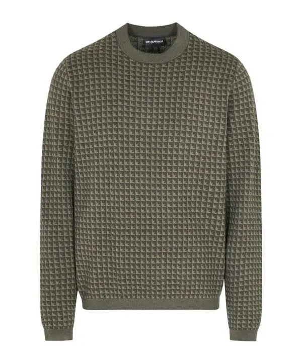 Emporio Armani Geometric Pattern Virgin Wool Sweater - Green