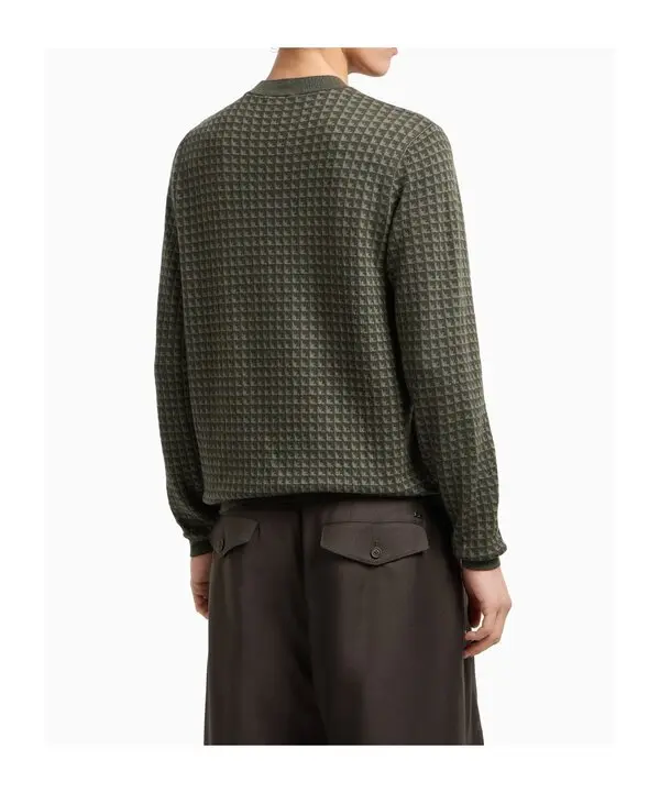 Emporio Armani Geometric Pattern Virgin Wool Sweater - Green