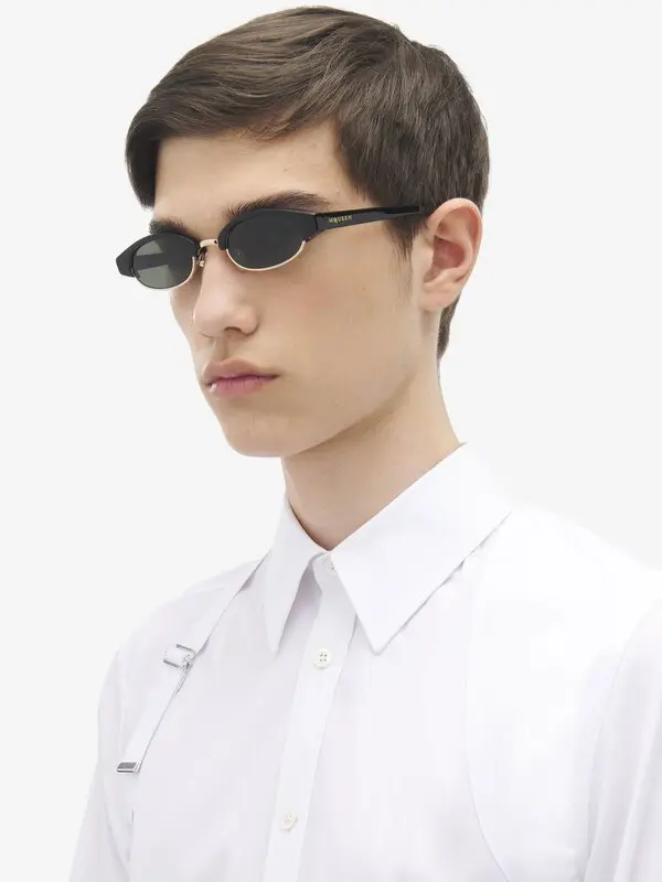 Alexander McQueen Oval-frame Sunglasses - Black/smoky