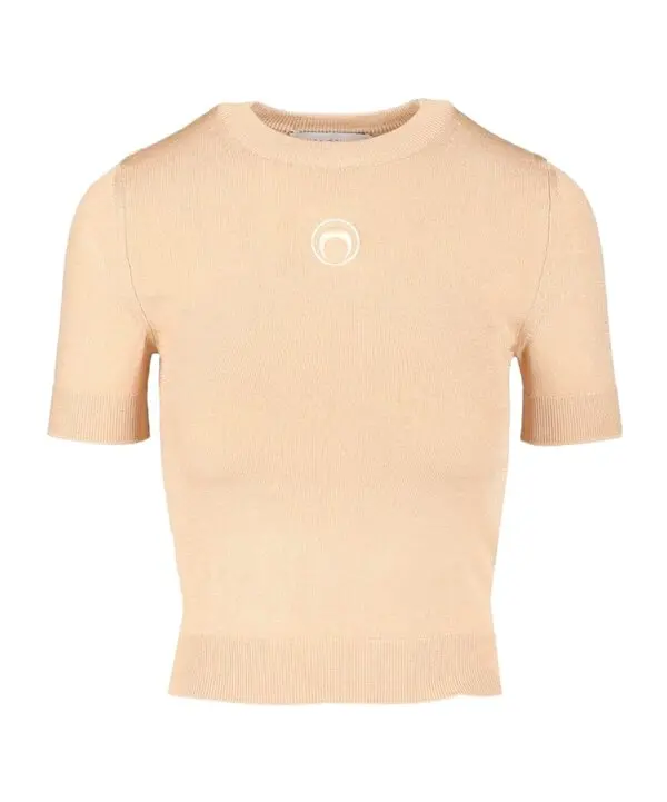 MARINE SERRE Embroidered Logo Short-sleeve Knit T-shirt - Nude