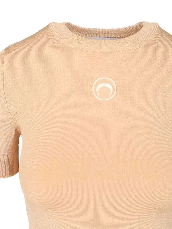 MARINE SERRE Embroidered Logo Short-sleeve Knit T-shirt - Nude