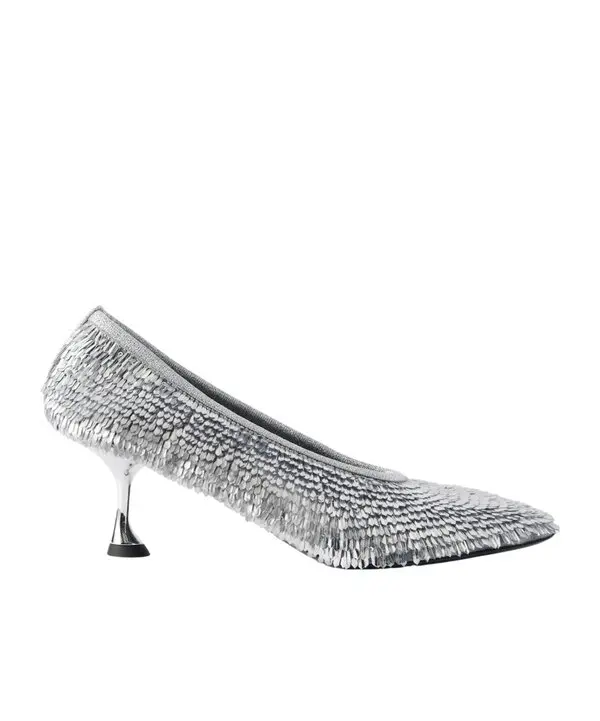 Proenza Schouler Sequined Mesh High Heel Pumps - Silver