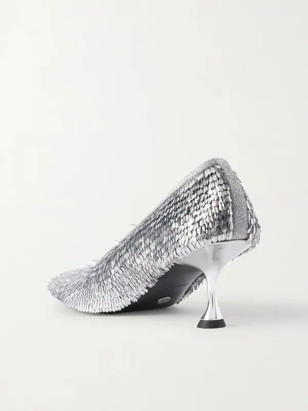 Proenza Schouler Sequined Mesh High Heel Pumps - Silver