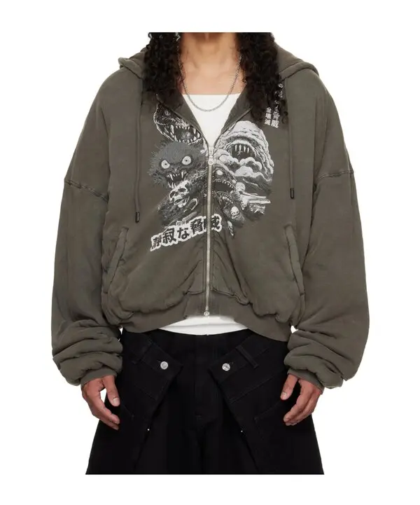 LU'U DAN Distressed Zipper Hoodie - Black