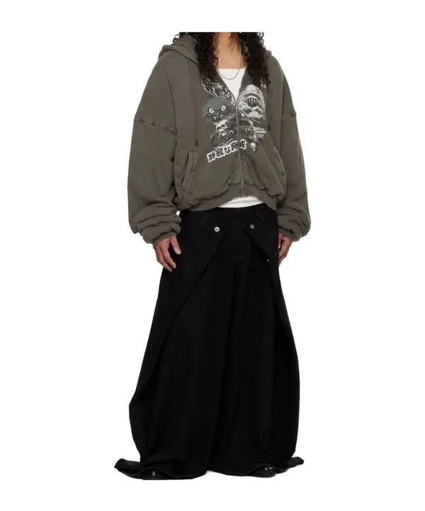 LU'U DAN Distressed Zipper Hoodie - Black