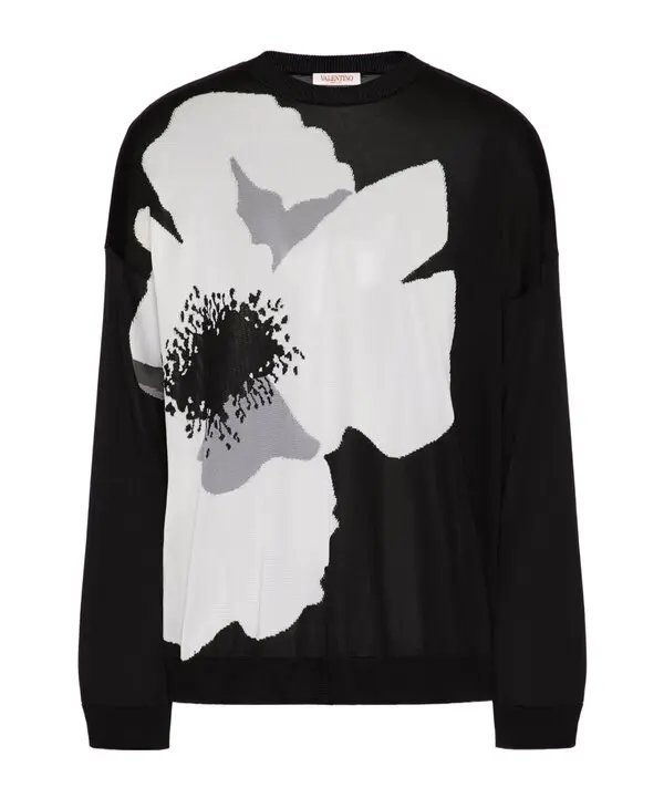 Valentino Garavani Floral Patterned Crewneck Jumper - Black