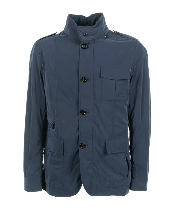 MOORER High-neck Buttoned Jacket - Blue