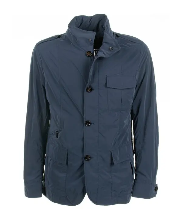 MOORER High-neck Buttoned Jacket - Blue