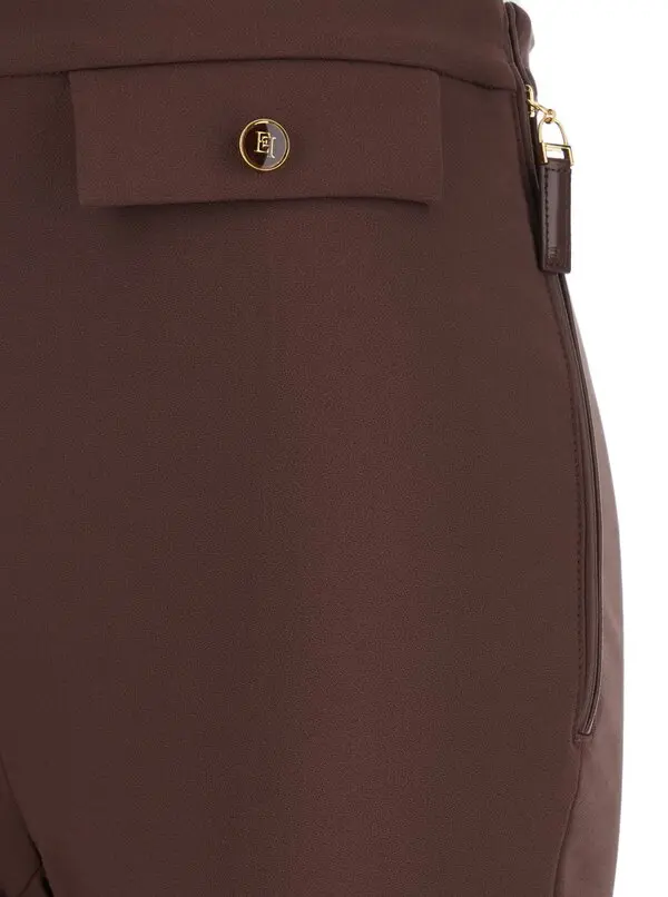 Elisabetta Franchi High-waisted Tailored Trousers With Logo Buttons - Coffee
