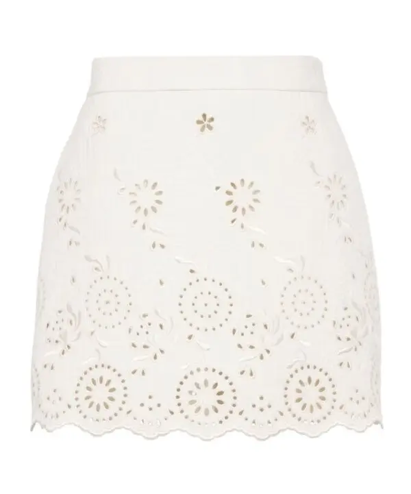 Chloé Embroidered Scalloped Mini Skirt - White