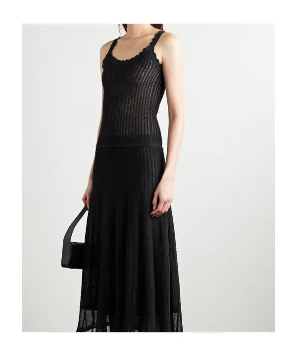 Khaite Ennio Scalloped Pointelle-knit Tank - Black