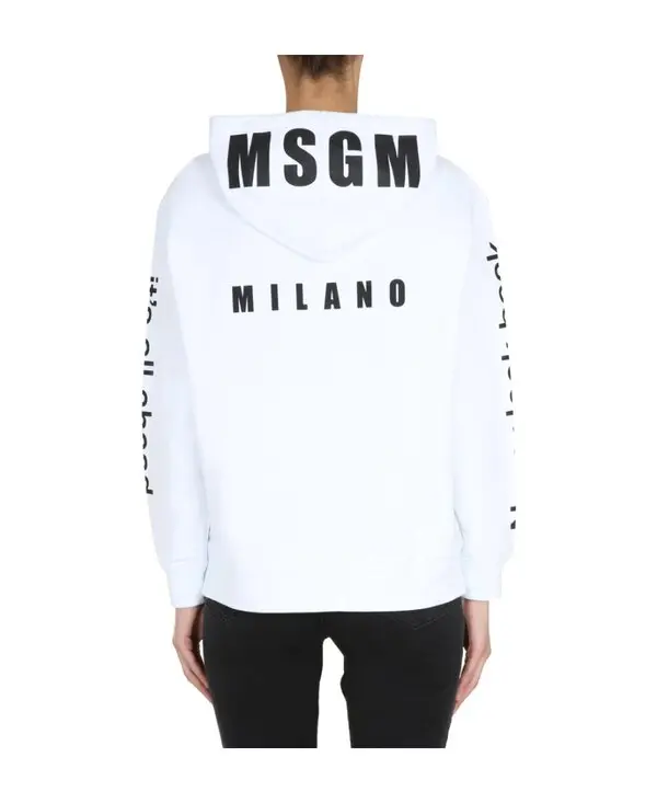 MSGM Logo Printed Hooded Sweater - White