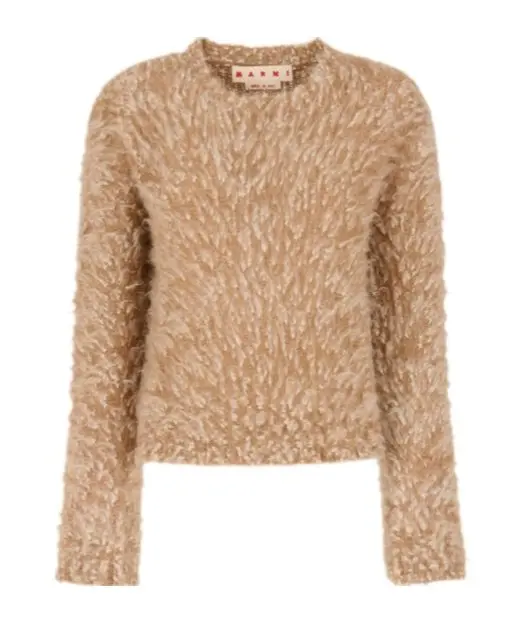 Marni Bouclé Alpaca Blend Crewneck Jumper With Mohair And Virgin Wool - Caramel