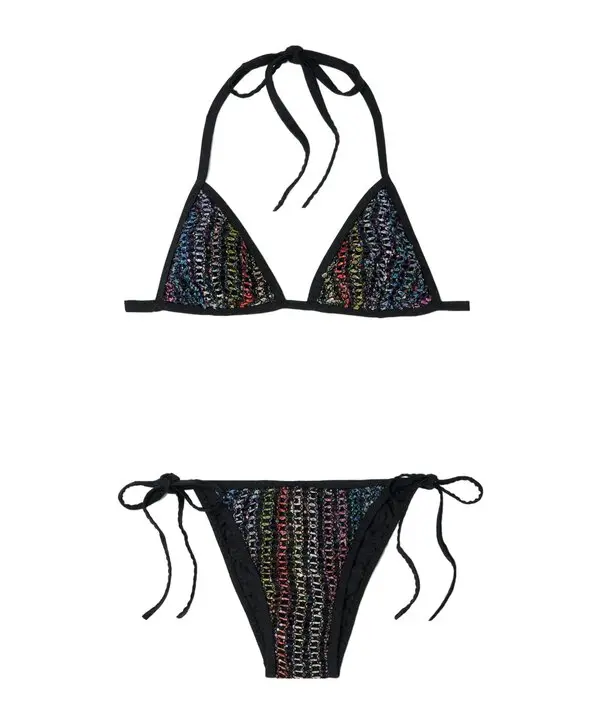 Missoni Sequined Metallic Crochet-knit Triangle Bikini - Black