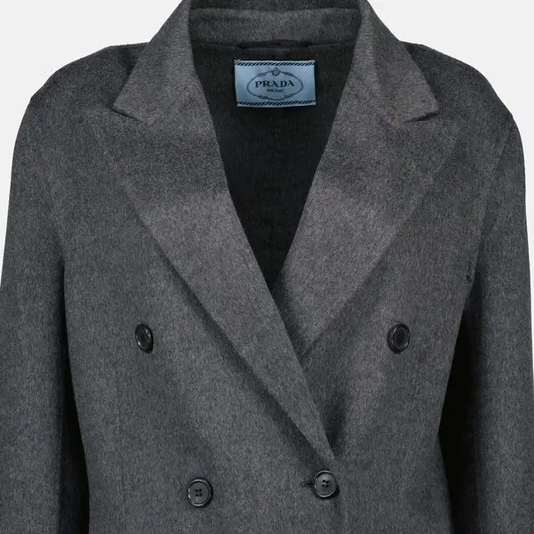 Prada Double-breasted Cashwool Coat - Dark Gray