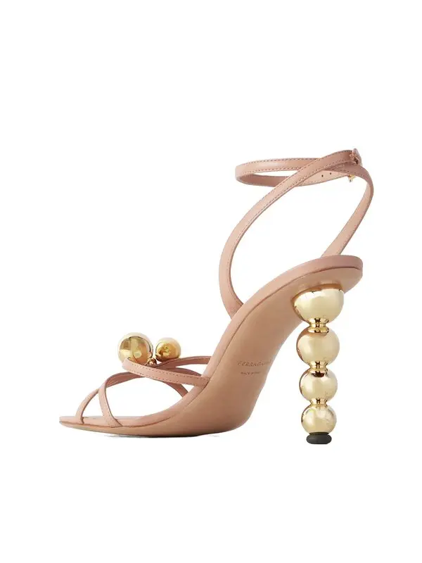 FERRAGAMO Embellished Ball Heel Sandals - Nude
