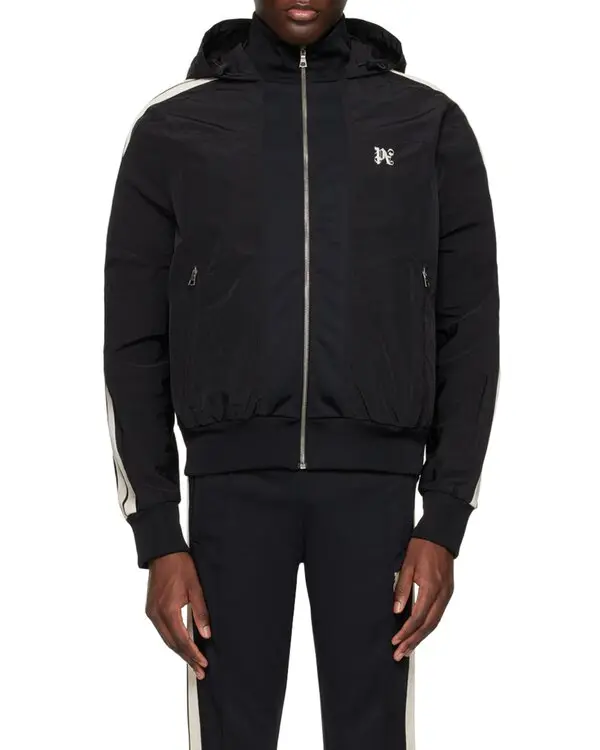Palm Angels Logo Embroidered Hooded Zip-up Jacket