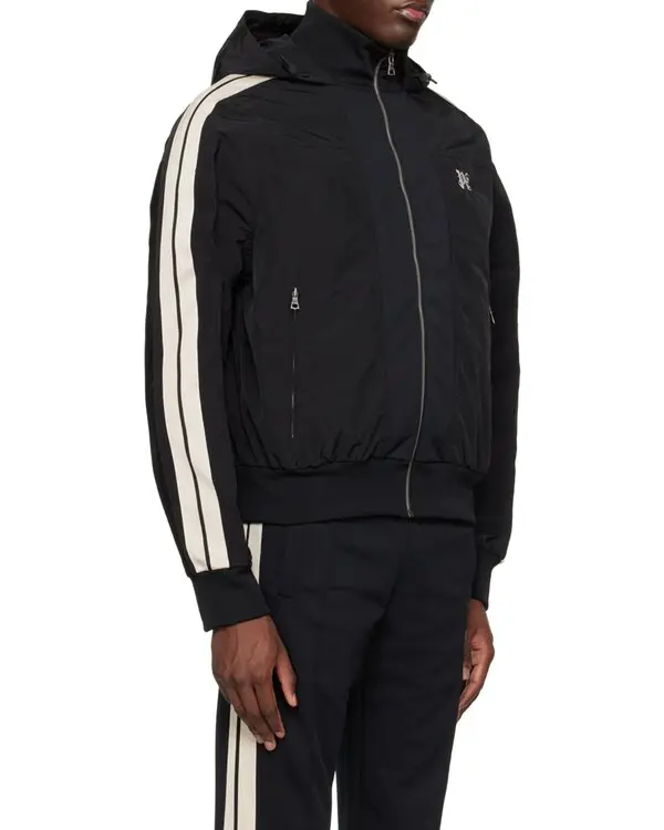 Palm Angels Logo Embroidered Hooded Zip-up Jacket
