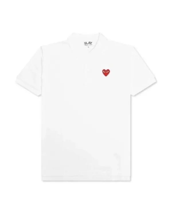Comme Des Garçons Heart Logo Embroidered Short-sleeved Polo Shirt - White