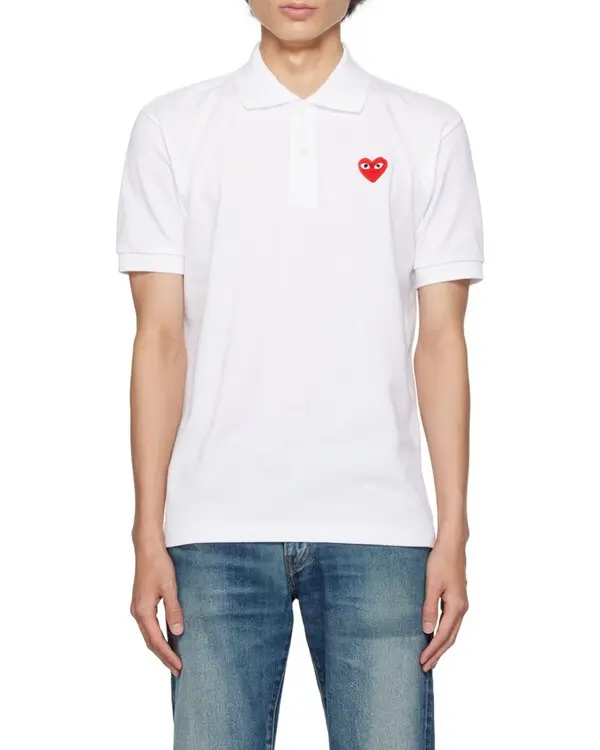 Comme Des Garçons Heart Logo Embroidered Short-sleeved Polo Shirt - White