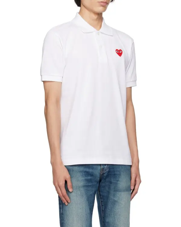Comme Des Garçons Heart Logo Embroidered Short-sleeved Polo Shirt - White