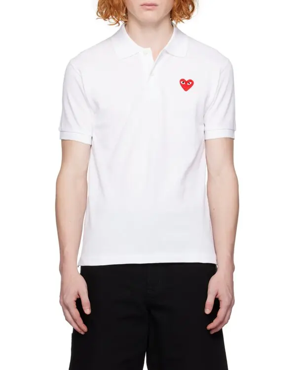 Comme Des Garçons Heart Logo Embroidered Short-sleeved Polo Shirt - White