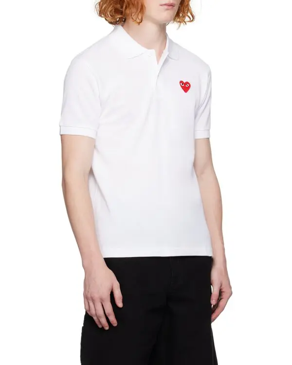 Comme Des Garçons Heart Logo Embroidered Short-sleeved Polo Shirt - White